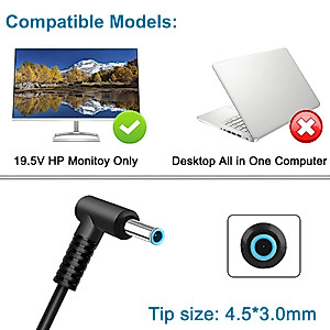 JUYOON 19.5V Charger Power Cord for HP ADS-25PE-19-3 19525E M46471-001 HP m22f m24f m24fe m24fw m27f m27fw m27fwa m27fd m27fq FHD QHD USB-c Monitor