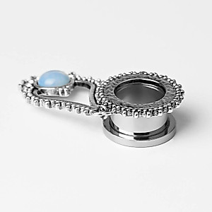 TBOSEN Opalite Moonstone Dangle Pendant Ear Plugs Stainless Steel Screw Ears Tunnels Gauges Piercing Gauge 0g(8mm)