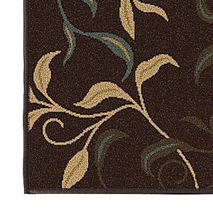 Machine Washable Leaves Design Non-Slip Rubberback 5x7 Traditional Area Rug for Living Room, Bedroom, Kitchen, 5' x 6'6", Brown