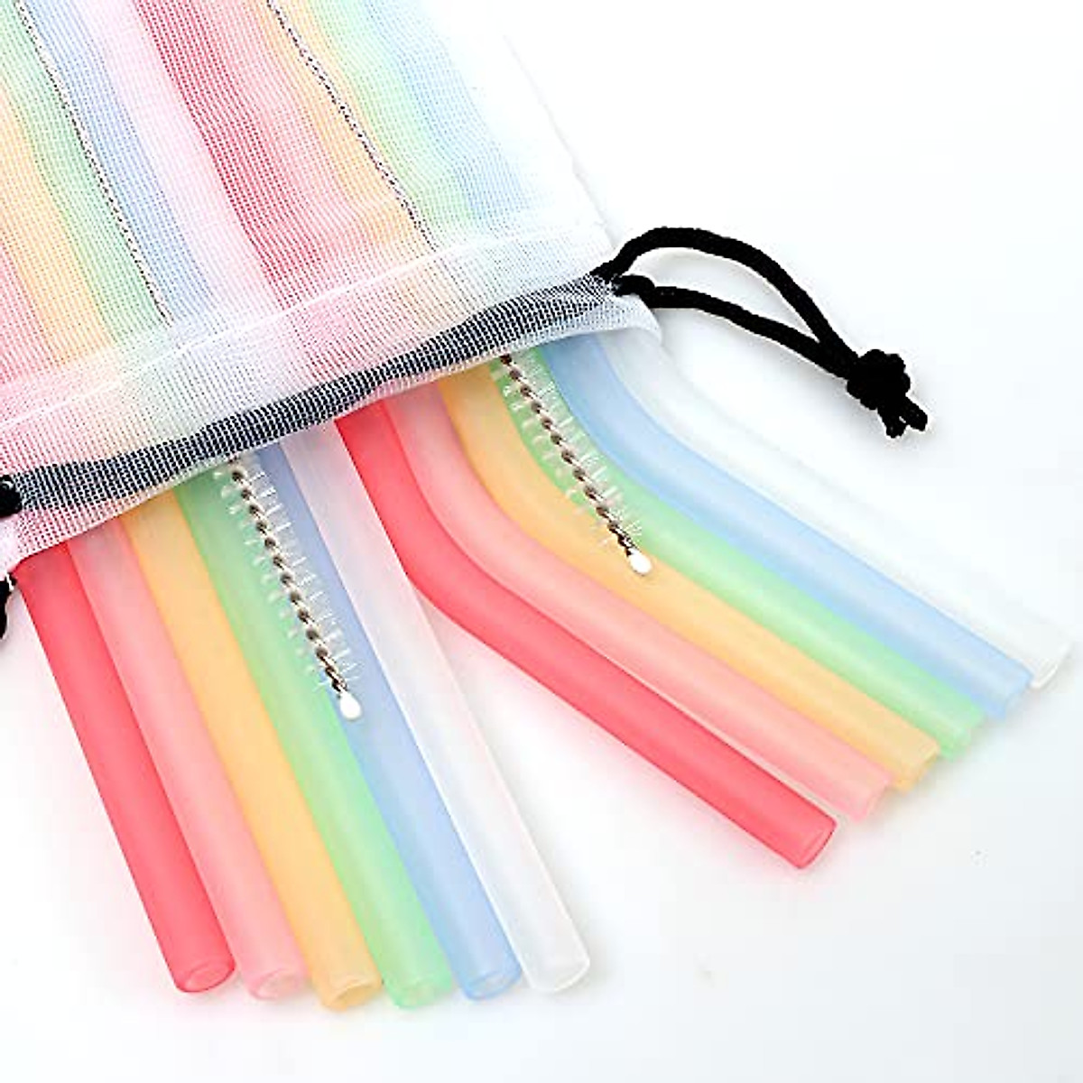 SPLF 12 Pack Reusable Silicone Straws for Toddlers & Kids-BPA Free Translucent Collapsible Straws with Cleaning Brushes & Case for 20/30 oz Tumblers RTIC/Yeti, Eco-friendly, no Rubber Tast