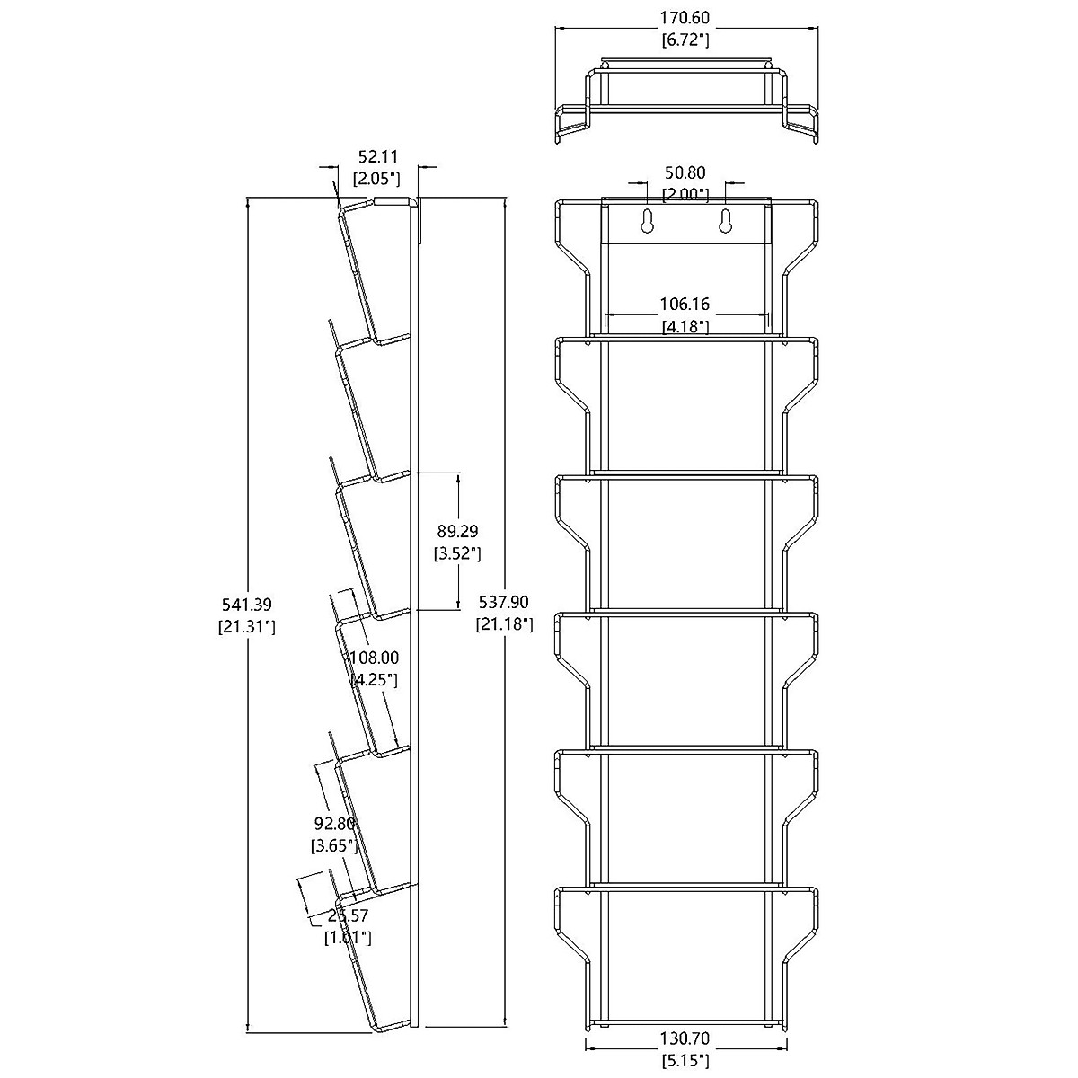FixtureDisplays® Horizontal Wall Mounting 6 Pockets 6 X 4 Greeting Card Post Card Rack 6.7 X 2 X 21.3 11714-6*4-Black