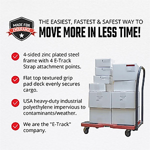 SNAP-LOC, All Terrain 4 Wheel Push Cart Dolly, Heavy Duty Dolly Cart, 6 Inch Casters, Push Bar & E Strap Attachment Included, 1,500 lb Capacity, Made in USA, Red