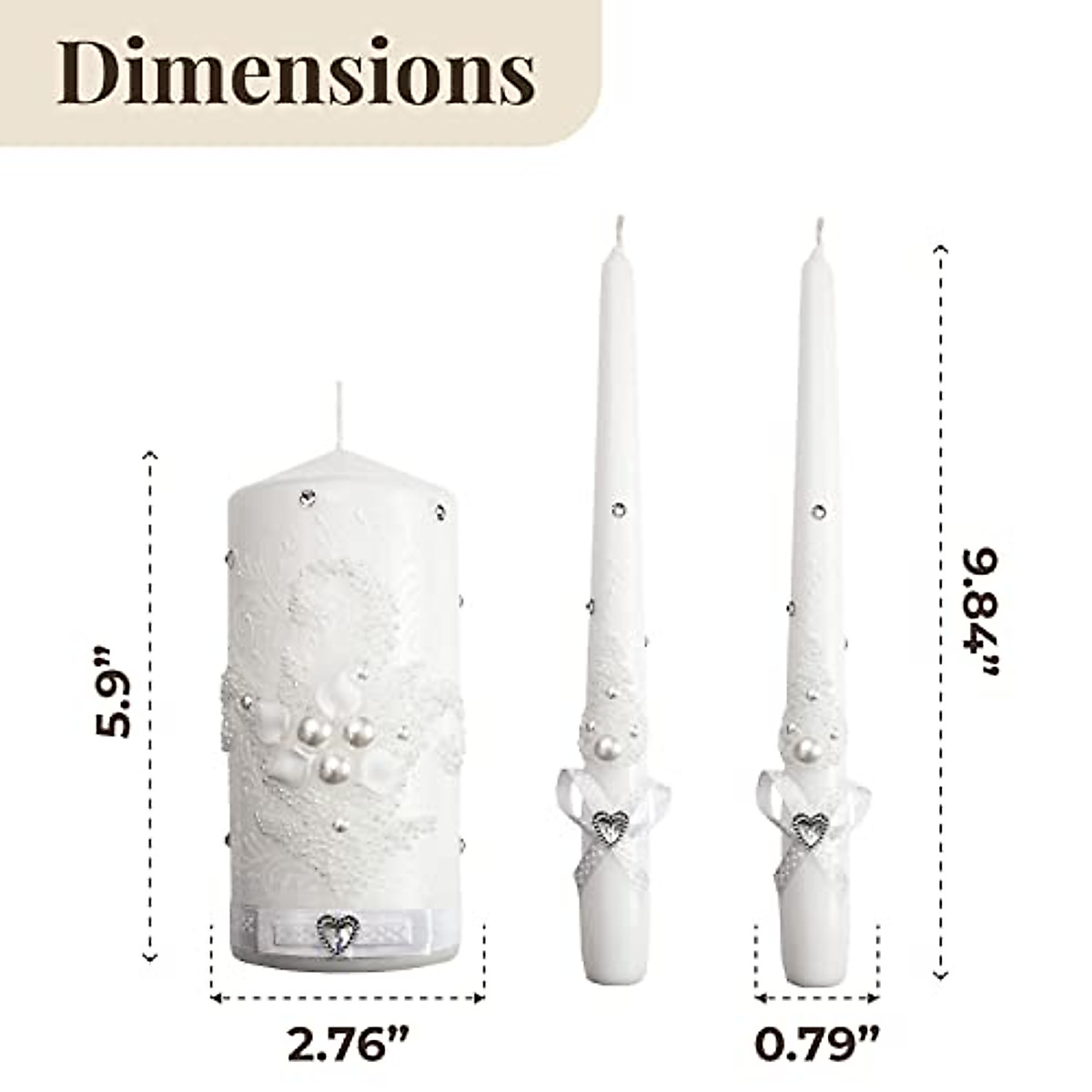 Unity Candles for Wedding Ceremony Set of 3 - Unity Decorative Wedding Candle - 6" Pillar and 2 10" Tapers Candles - Ceremonial Candles Wedding Table Centerpiece - Velas Decorativas para Boda