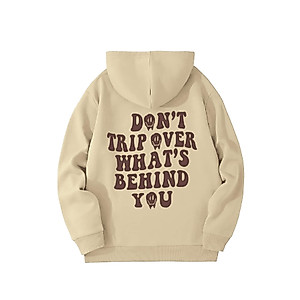 Floerns Men's Letter Graphic Print Long Sleeve Drawstring Hoodie Sweatshirt Tops A Khaki XL