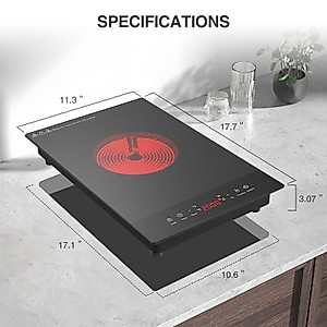 Electric Cooktop 12 Inch 110v, ANHANE Single Burner Electric Hot Plates 2000W Built-in and Countertop Infrared Burner, Suitable for all Cookware,with Plug