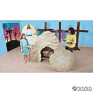 Fun Express Easter Tomb with Rock Roll Away Cardboard Stand Up - Religious Resurrection Props - Great for Sunday School Decor