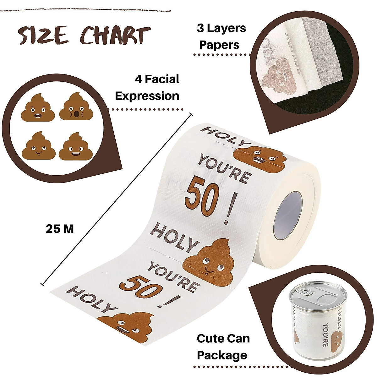 Happy 50th Birthday Gifts for Men Women, 3-Ply Toilet Paper Roll, 50th Birthday Toilet Paper, Gag Funny Birthday Gift Novelty for 50 Birthday Party Decorations