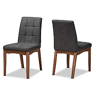 Baxton Studio Tara Dining Chair Set Transitional Dark Grey Fabric Upholstered and Walnut Brown Finished Wood 2-Piece Dining Chair Set