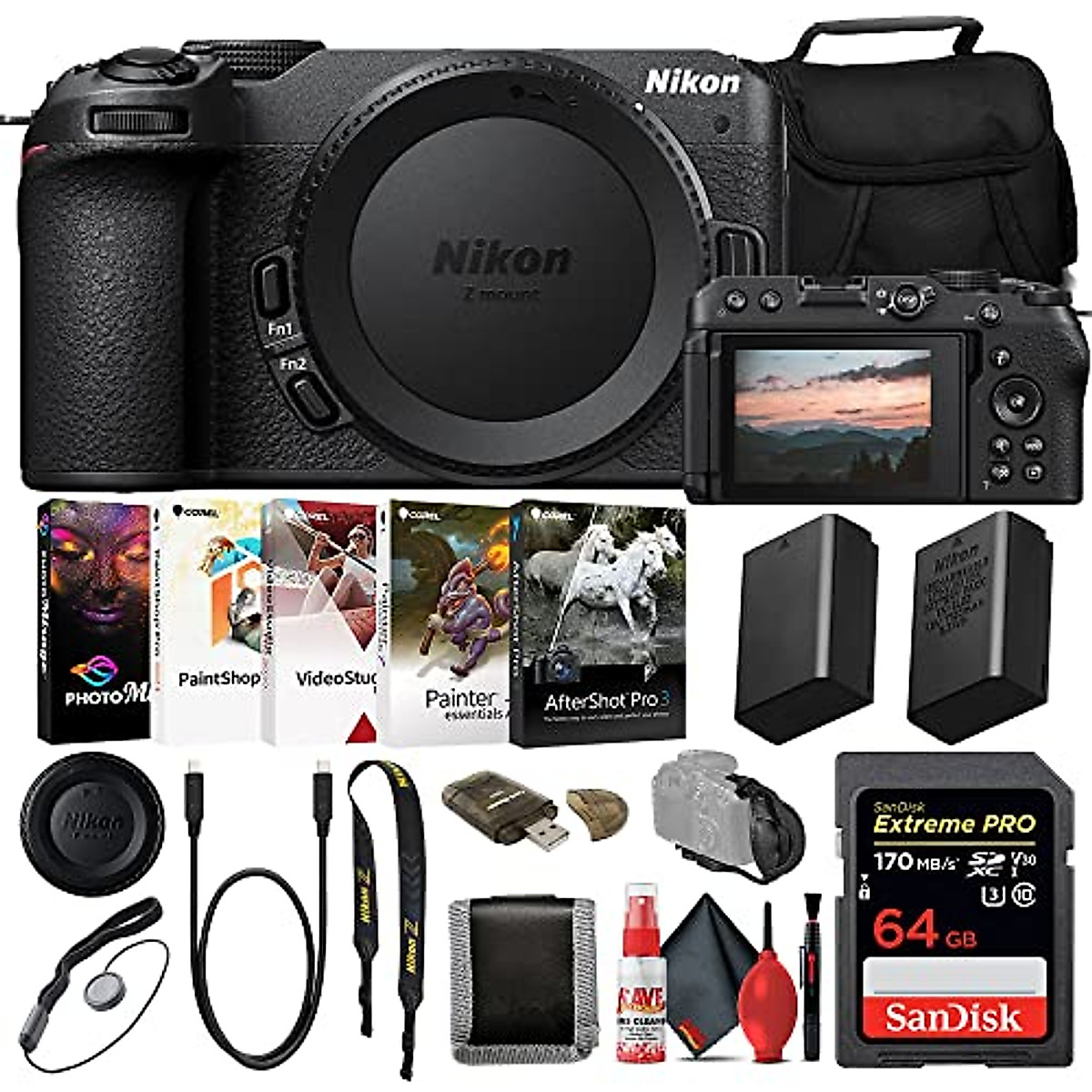 Nikon Z30 Mirrorless Digital Camera (Body Only) (1737) INTL Model with 64GB Extreme PRO Card + EN-EL25 Extra Battery + Photo Editing Software + Camera Bag + Cleaning Kit + More (Renewed)