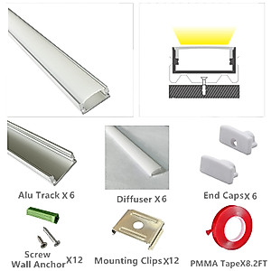 THMOOTHER 6-Pack 16inch Surface Mounted LED Strip Aluminum Channel with Anti UV Diffuser - Enhance Your Lighting with Style and Functionality