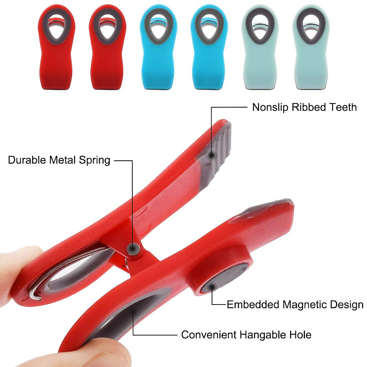 SUNMALL 10 Pack Chip Bag Clips, Magnetic Chip Clips, Heavy Duty Food Clips, Multicolored Bag Clips for Food Storage for Coffee, Bread Bags, Snack Bags and Food Bags