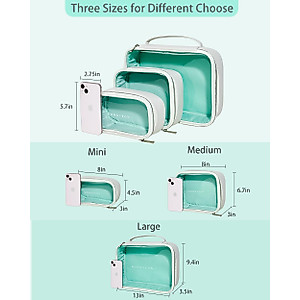 Rownyeon Clear Makeup Case 3 Pcs Transparent Cosmetic Bag Set Travel Makeup Train Case Portable Cosmetic Organizer with Handle White