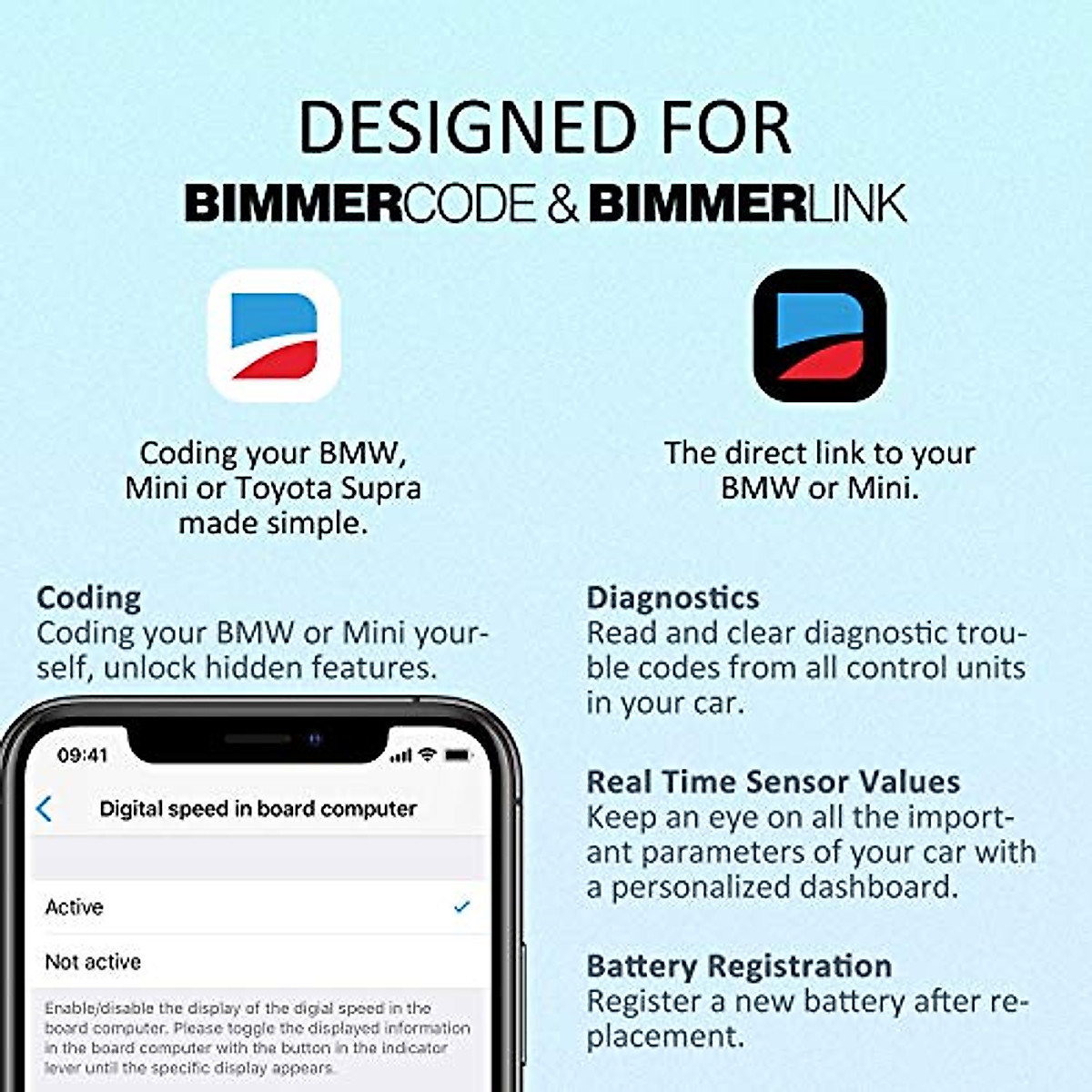 Vgate vLinker BM Plus Bluetooth BLE OBD2 Scanner for BMW/Mini, Works with iPhone & Android Unlock Car Hidden Features in BimmerCode, OBD II Diagnostic Tool