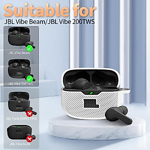 KGDHjuei for JBL Vibe 200TWS/JBL Vibe Beam Case Cover, Silicone Protective Shock Cover Compatible with JBL Vibe 200TWS & JBL Vibe Beam True Wireless Headphones Charging Case with Carabiner (White)