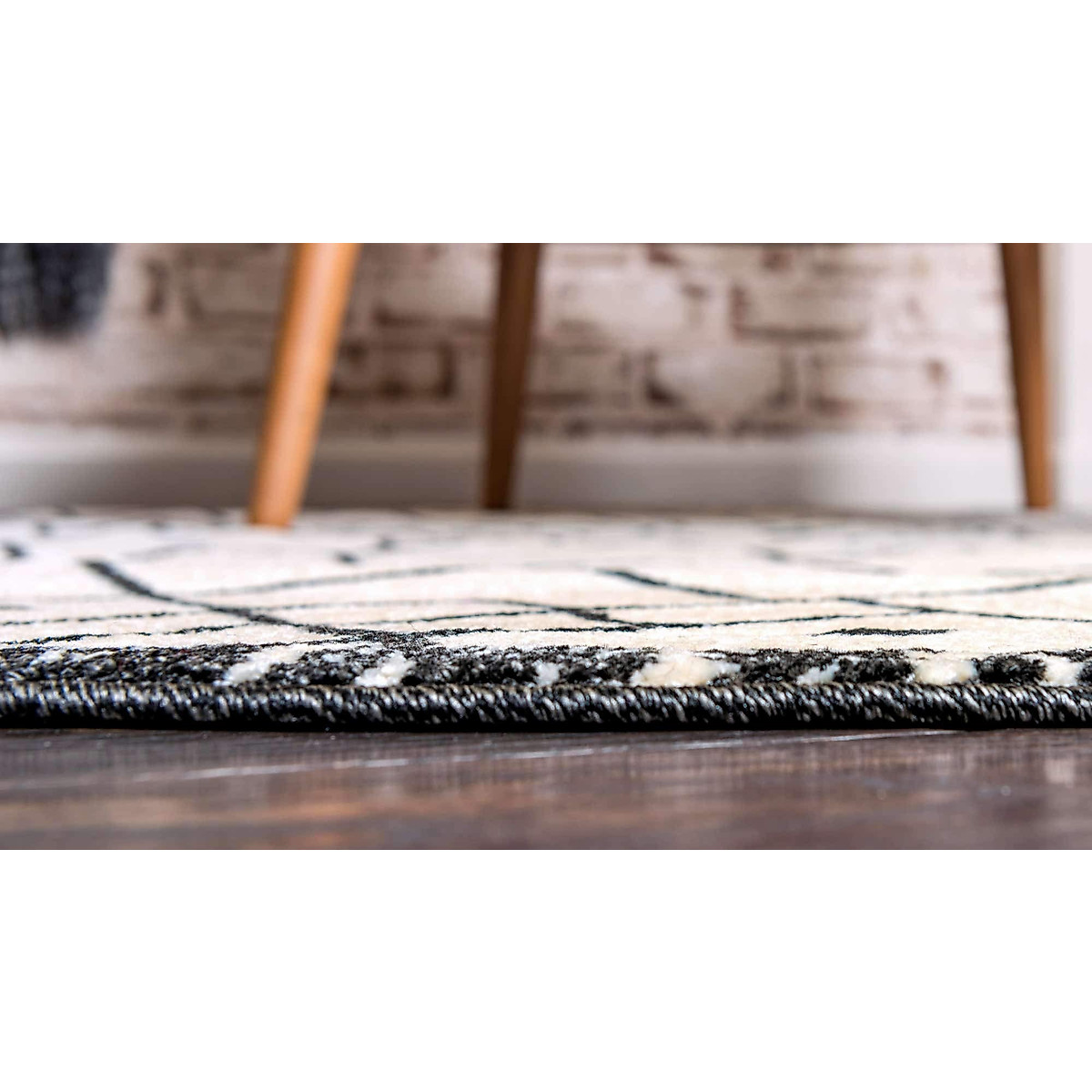 Unique Loom Fez Collection Tribal, Moroccan, Bohemian Area Rug, 3' 3" x 3' 3", Beige/Black