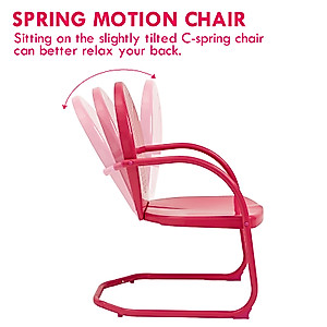 Marcytop Outdoor Bistro Set, 3 Pieces Retro Metal Porch Furniture Set, All-Weather Patio Bistro Set, 2 C-Spring Metal Chairs and Round Side Table for Porch, Garden, Lawn and Balcony, Rose