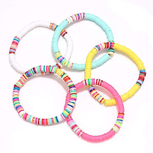 boderier Heishi Bracelet Set Stack Rainbow Vinyl Disc Bead Surfer Stretch Bracelet Summer Beach Bracelet Jewelry (5)
