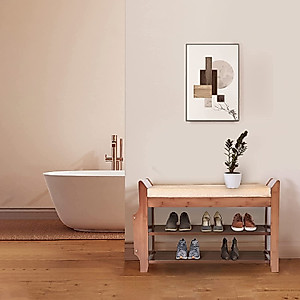 PETKABOO 2 Tier Shoe Bench, Bamboo Shoe Rack Bench, Shoe Storage Bench Organizer for Entryway Hallway Living Room