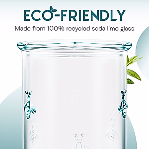 Amici Home Regina DOF Glass | 12 Oz | Italian Made, Recycled Green Glass | Drinking Glass with Embossed Bee Design for Water, Juice, Iced Tea, Cocktails (Set of 6)