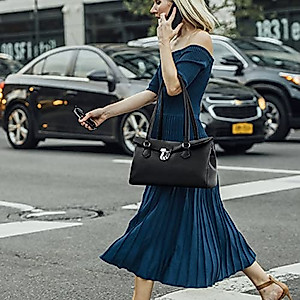 Whale Power Handbags for Women Work Designer Tote Purse Ladies Top Handle Shoulder Bag Black Faux Grain Lether Satchel