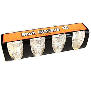 SHATCHI Set of 4 Halloween Clear Shot Glasses with Spooky 3D Skull Shape Party Tableware Drink Accessories, 4 Count (Pack of 1), 55 milliliters