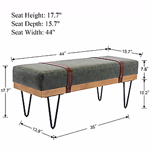 DUOMAY Industrial Modern PU Rectangle Ottoman Bench with PU Strap and Metal Legs, Mid Century Dining Table Bench Footstool Entryway Shoe Bench for Bedroom Dining Room Living Room, Green