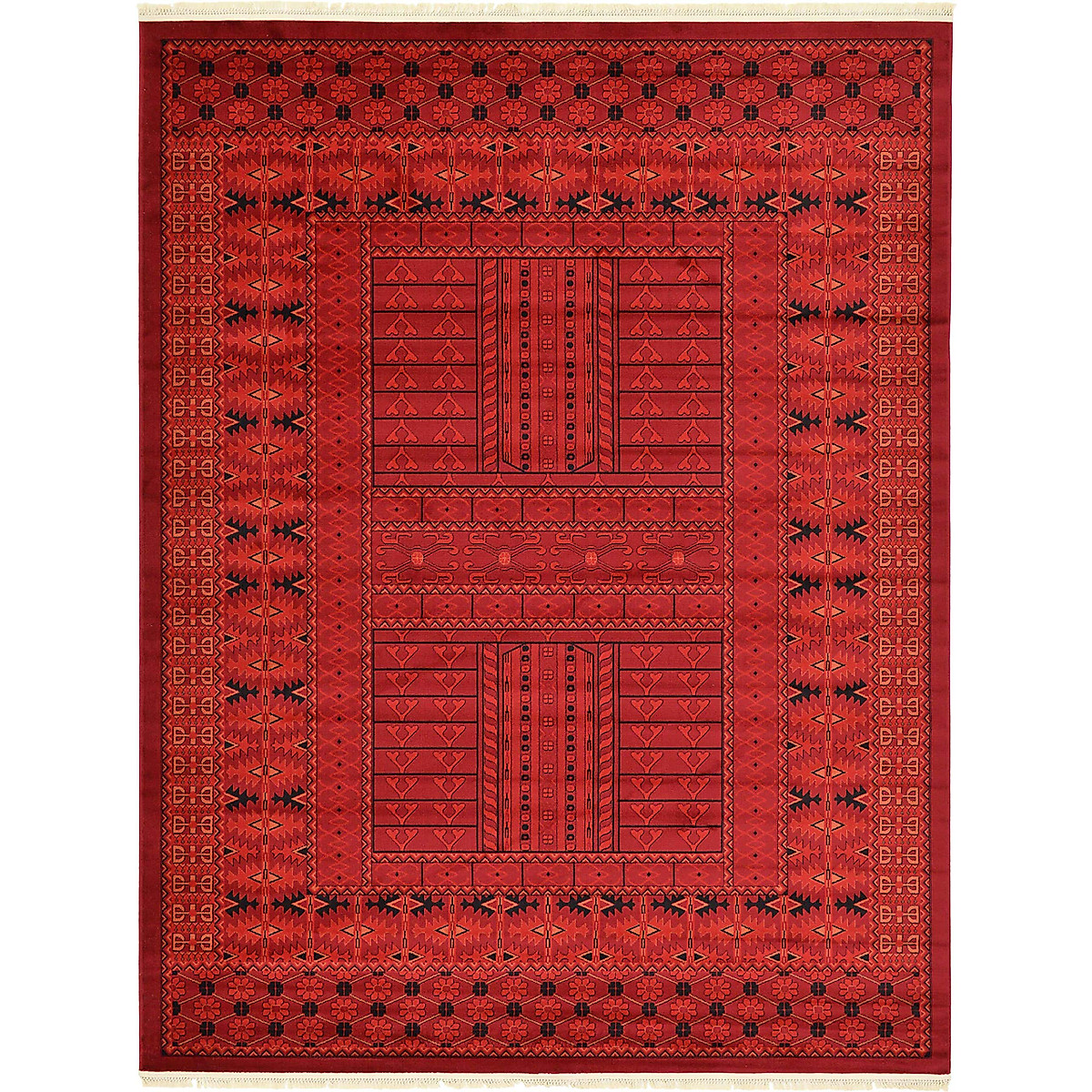 Unique Loom Tekke Collection Over-Dyed Saturated Traditional Torkaman Area Rug, 9 x 12 ft, Red/Black