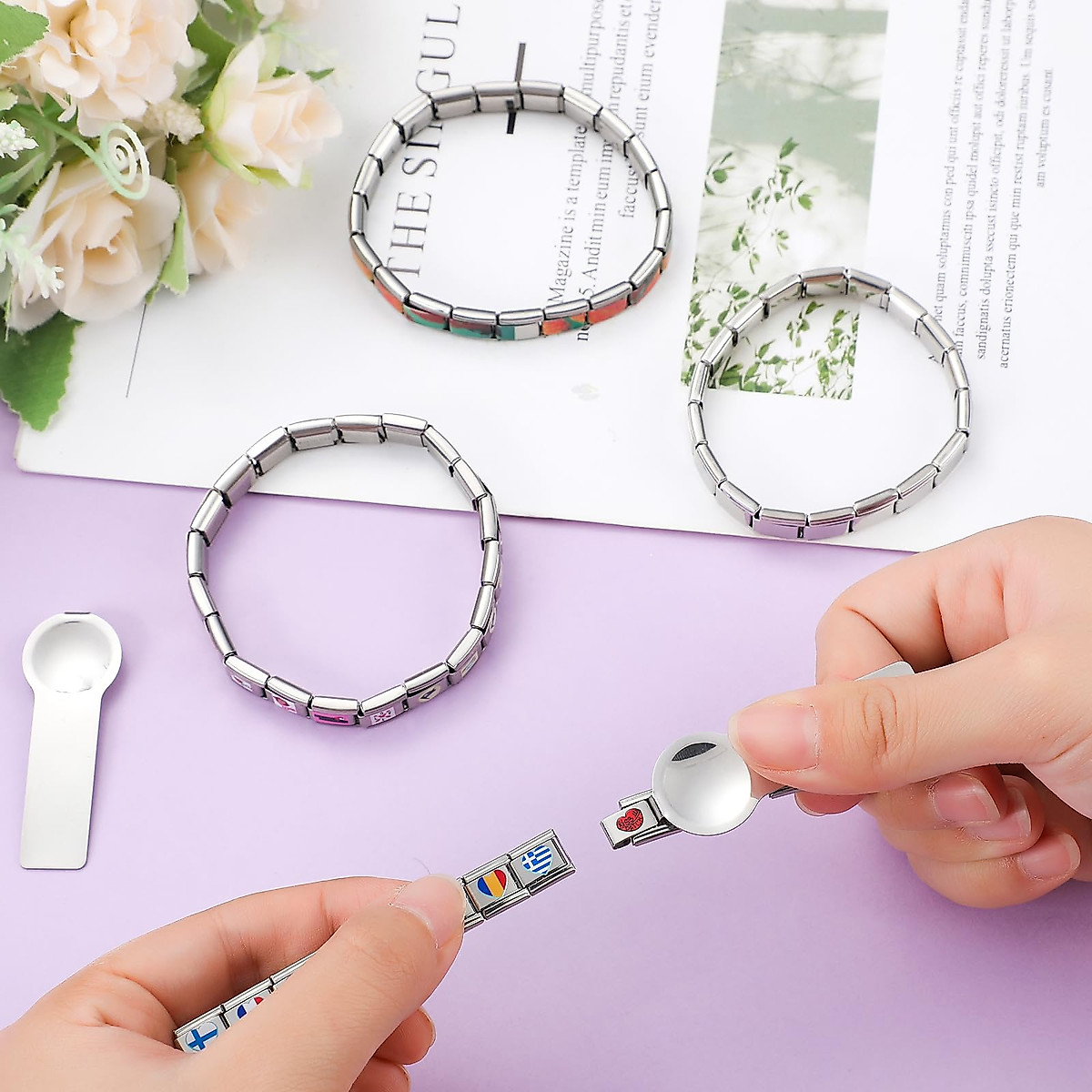 Blulu 2 Pcs 9mm Italian Charm Opening Tool Double Sided Italian Charm Tool for Adding and Removing 9mm Bracelets