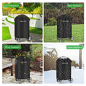 BBQ Grill Cover, 22 Inch Charcoal Kettle Grill Cover, Heavy Duty Waterproof & Dustproof Oxford Fabric Round Barbecue Grill Cover with Handle & Hook&Loop, for Weber, Char-Broil and More Grills