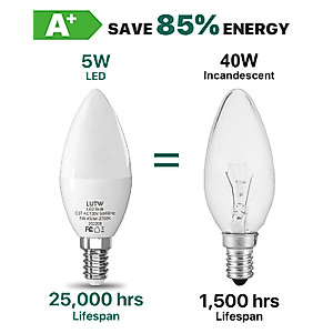 LUTW E12 Candelabra LED Light Bulbs 40 Watts Equivalent, 450 Lumen Type B LED Chandelier Light Bulbs, Warm White 2700K Non-Dimmable B11 Ceiling Fan Bulb, 6 Pack