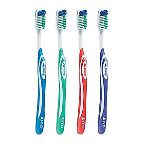GUM Super Tip Toothbrush, Full Head & Soft Bristles with Bonus Proxabrush Go-Betweens (Pack of 6)