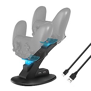 Rocketek Charging Dock Station for Nintendo Switch Pro Controller | Charger Stand with 2 x USB port + 1x Micro USB + 1 x Micro USB charger cable + 2 x Type C port