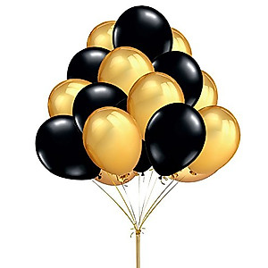 Fecedy 12" 100pcs/pack Gold Black Round Balloons for Graduation Wedding Birthday Baby Shower Party decorations