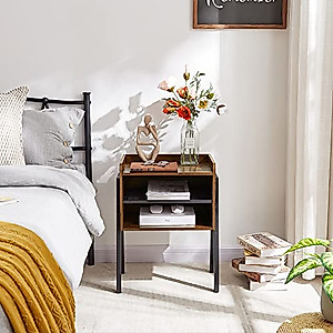 VECELO Nightstand Industrial Side End Table/Stackable Accent Furniture with 2-Tier Open Storage Compartments for Bedroom, Living Room and Small Spaces, 1 Pack, Rustic Brown