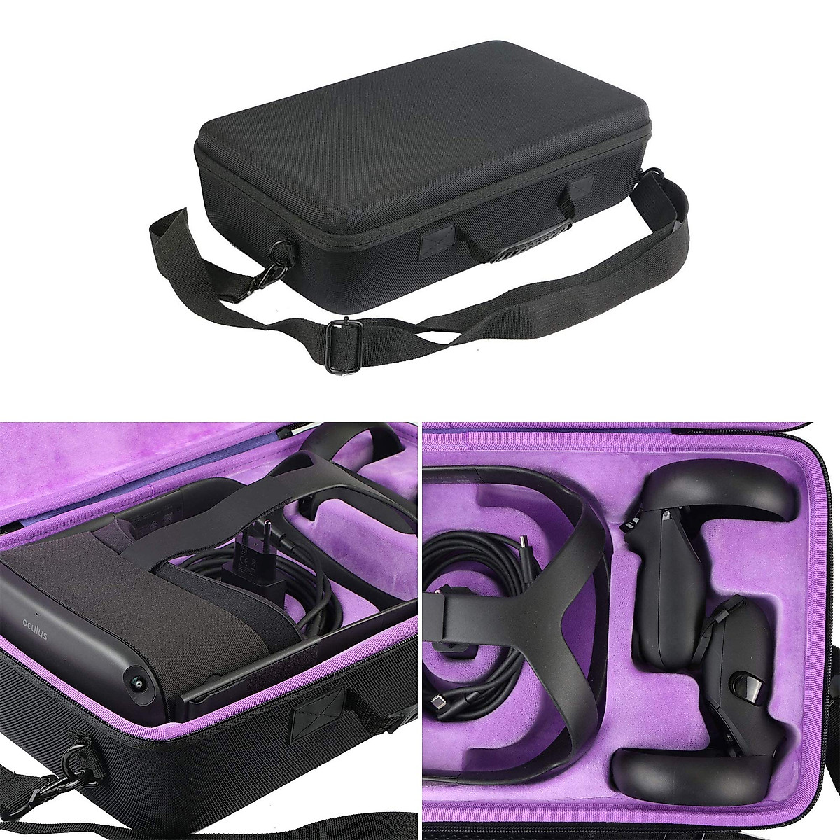 Movic® SimpleTravel™ Carrying Travel Hard Case for Oculus Quest 2 Replacement Virtual Reality VR Gaming Headset & Controller Accessories w Strap | Water Proof Cover Shell (Black+Velvet Purple)