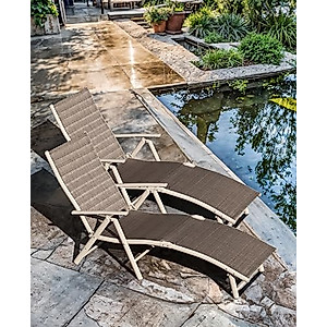 Flamaker Patio Lounge Chairs Adjustable Chaise Lounge Chairs Folding Outdoor Recliners Set of 2 for Beach, Pool and Yard (Beige)