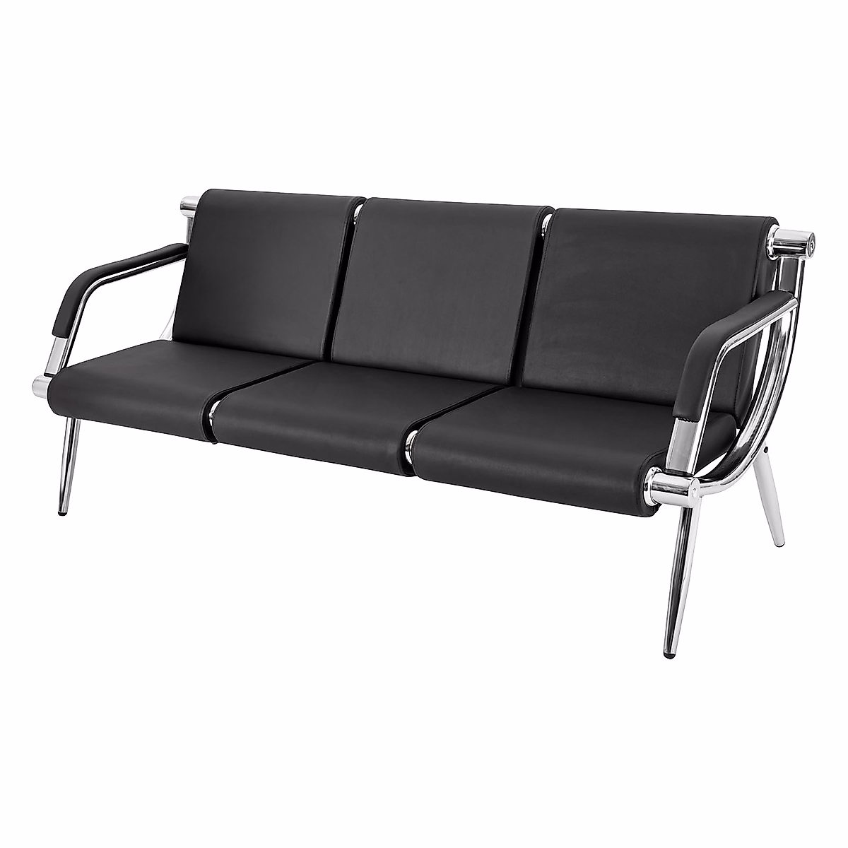 LOYALHEARTDY Waiting Room Chairs 3 Seat Reception Chair Black PU Leather Chair Office Furniture Guest Seating Lobby Conference Reception Chairs Visitor Guest Sofa (3-seat, Black)