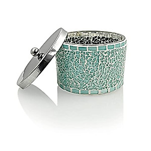 LushAccents Bathroom Accessories Set, 5-Piece Decorative Glass Bathroom Accessories Set, Soap Dispenser, Soap Tray, Vanity Tray, Jar, Toothbrush Holder, Elegant Seafoam Green Mosaic Glass