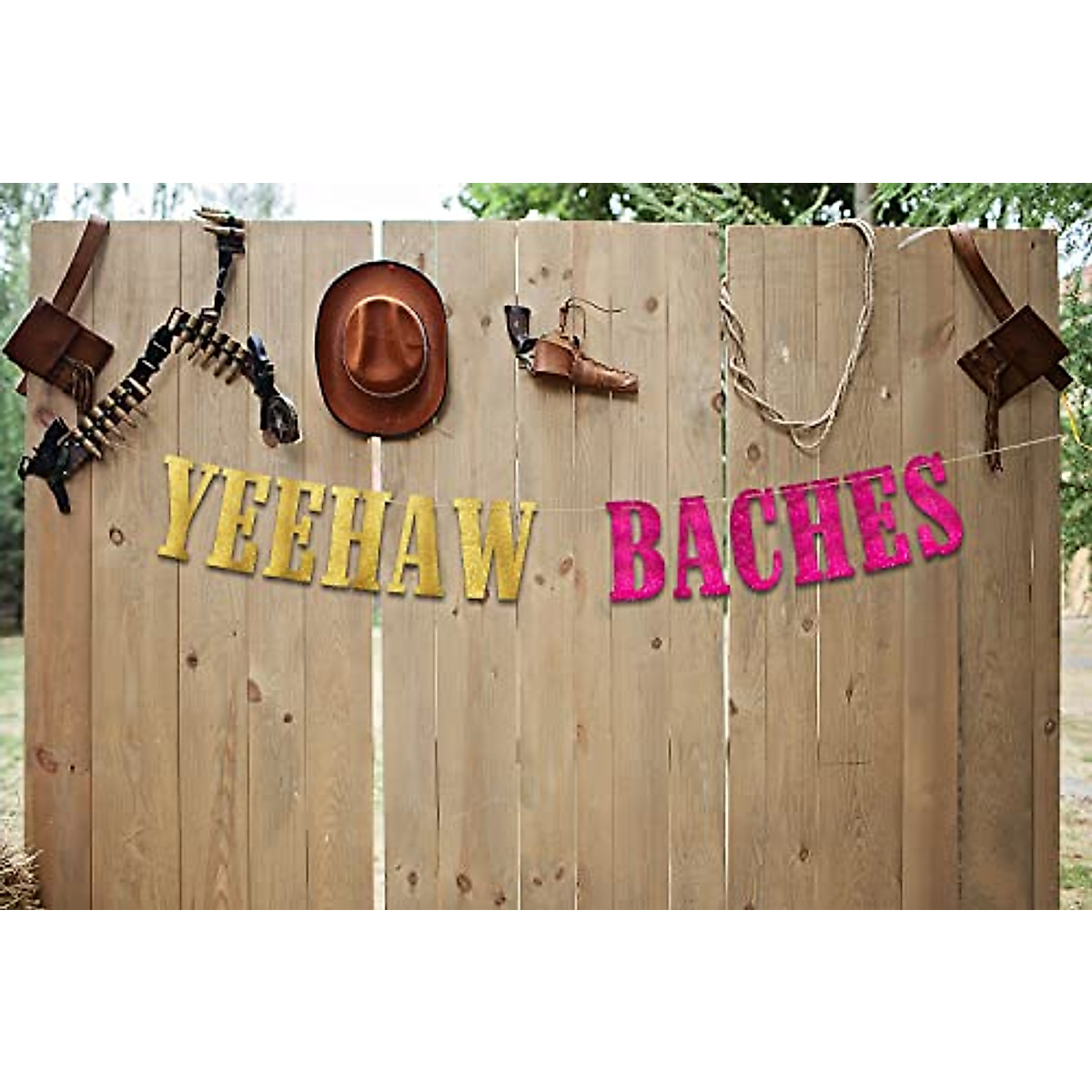 Yeehaw Baches Bachelorette Party Glitter Banner – Western Cowgirl Bachelorette Party Decorations, Favors and Supplies – Nashville – Austin – Dallas – Charleston – Savannah