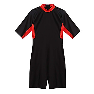 Shinsto Mens One Piece Surfing Diving Shorty Wetsuit Rock Neck Half Sleeve Stretchy Jumpsuit Swimwear Red XX-Large