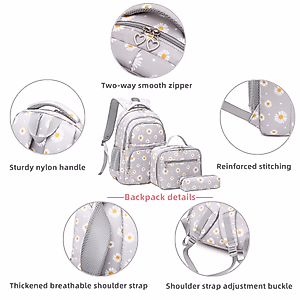 Armbq Daisy Kids Backpack for Girls, Multi Pocket School Bags with Lunch Box for Elementary, Teen Girls Bookbag Set