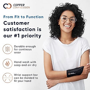 Copper Compression Wrist Brace - Copper Infused Adjustable Orthopedic Support Splint for Pain, Ganglion Cyst, Carpal Tunnel, Arthritis, Tendinitis, RSI, Tendinopathy for Men Women Fits Right Hand