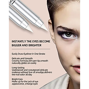 White Waterproof Gel Eyeliner Pens, Highlighter Eye Liner Pencil, Matte Long Lasting Super Smooth formula White Eye Liner Eyeshadow Makeup Pen, Polished White Luster, with Pencil Sharpener-1Pcs