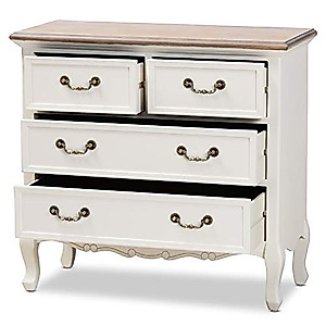 BOWERY HILL Antique French Country Cottage 4-Drawer Wood Accent Dresser in White and Oak