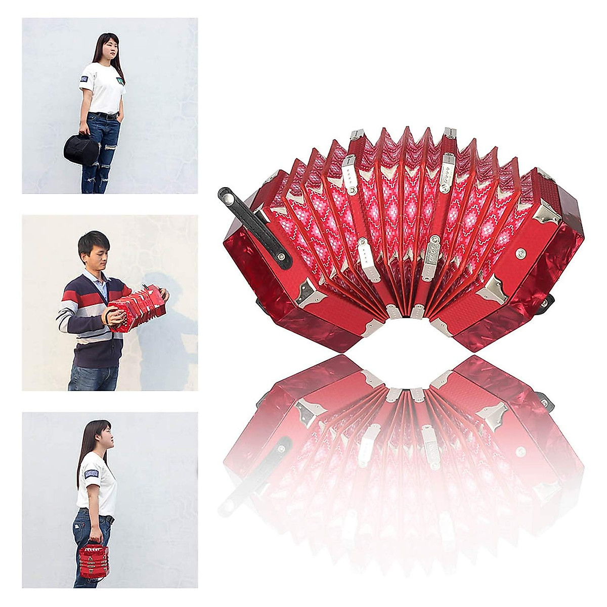 Btuty Accordion Acordeon Concertina Accordion Instrument Acordion 20-Button 40-Reed Anglo Style with Carrying Bag (Red)
