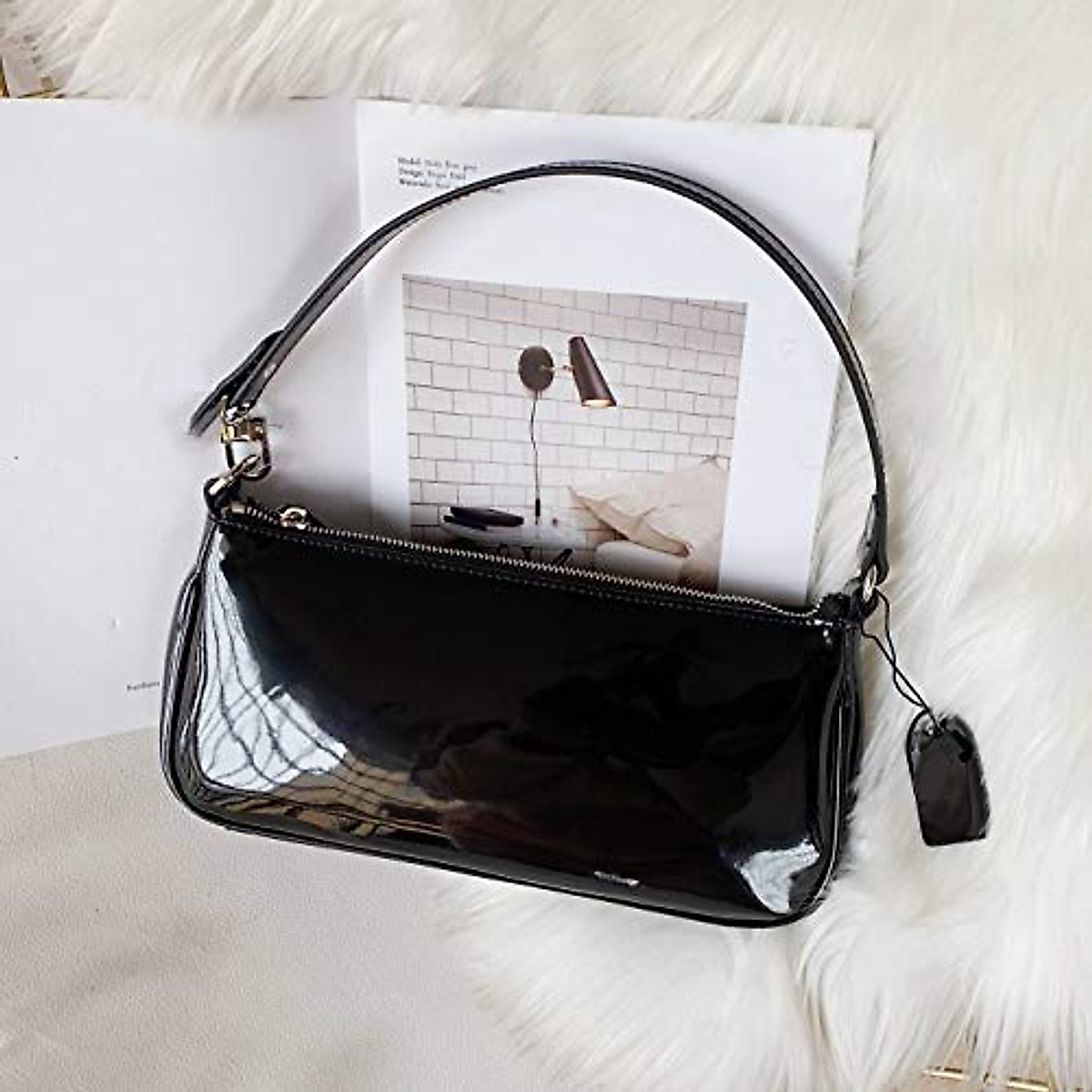 Women Clutch Bag,Retro Pattern Bag for Women,Clutch Purse for Women,Shoulder Bag Handbags for Party Wedding (one size, Black Patent Leather)