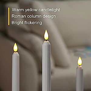5plots White Flameless Taper Candles with Remote, Timer, Roman Column Led Taper Candles Battery Operated, Led Candlesticks with 3D Flame, 6 Flameless Taper Candles Flickering for Home Christmas Decor