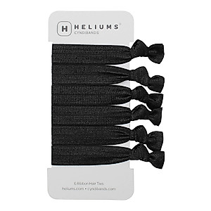 Cyndibands Elastic Hair Ties - Black - Gentle Hold Ribbon Ponytail Holders, 6 Count