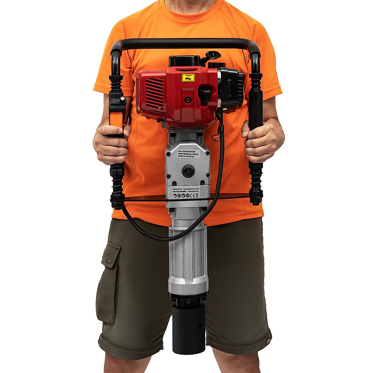 52CC Gas Powered T-Post Driver with Air-Cooled Cooling System 1900W Portable Petrol Piledriver Single Cylinder Gasoline Petrol Garden Fencing Tool Machine for Professional, Daily Household