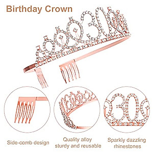 Chenkaiyang 30th Birthday Decorations, Birthday Crown and Sash for Girls Rhinestone Tiara Set Rose Gold Party Decors Including Candles, Cake Toppers and Balloons 30th Birthday Gifts for Girls